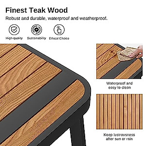 EAST OAK Signature 3-Piece Outdoor Bar Set, Patio Table with Teak Wood and Aluminum, Outdoor Patio Furniture for 2, Outdoor High Top Table and Chairs Set for Backyard, Garden and Pool, Dark Grey