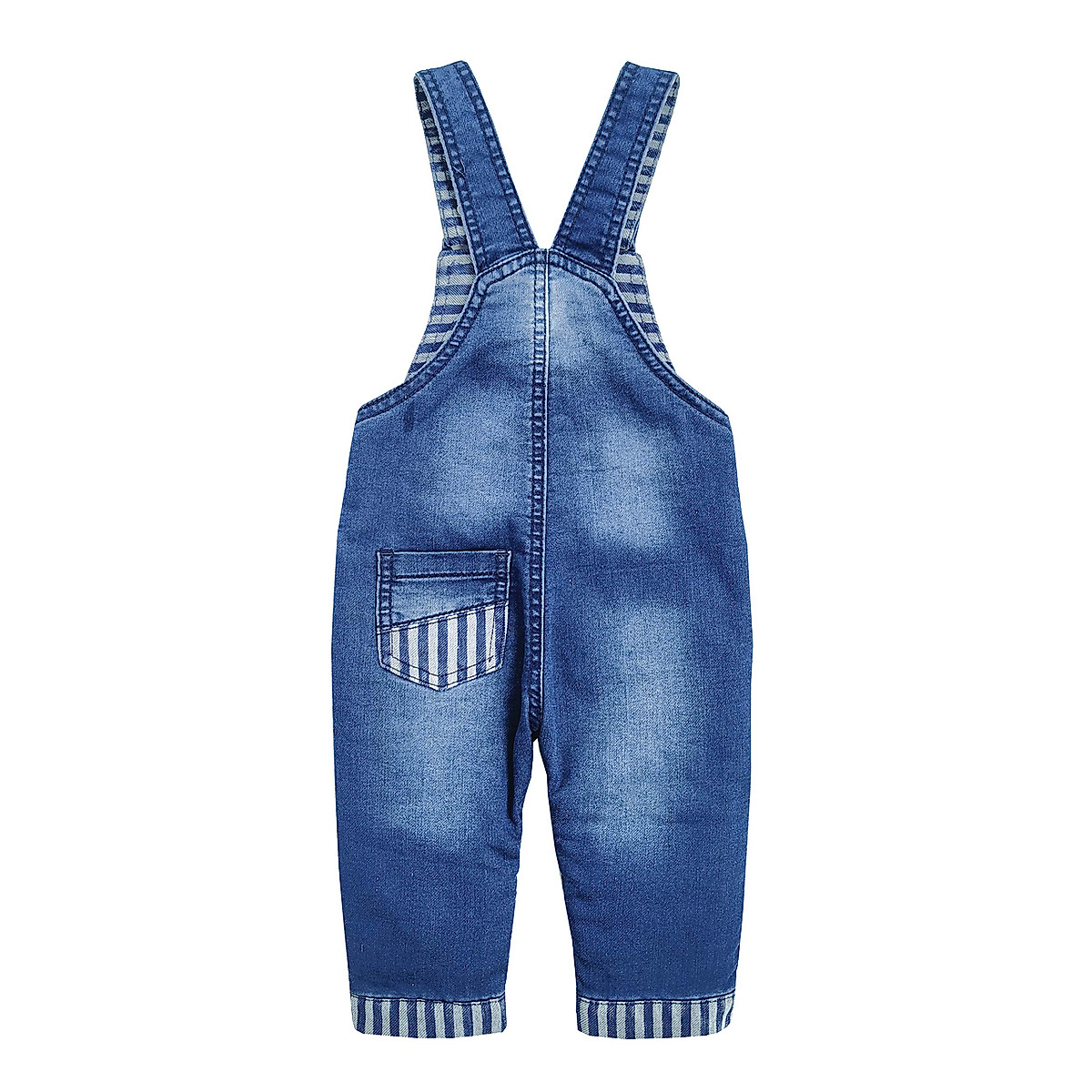 KIDSCOOL SPACE Baby Boys Easy Diaper Changing Snap Legs Bib Pocket Patched Denim Overalls,Blue,18-24 Months