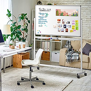 Large Rolling White Board, 48 x 32 inches Double-Sided Mobile Whiteboard, maxtek Reversible Magnetic Dry Erase Board Easel Standing Whiteboard on Wheels for Home Office Classroom, Silver