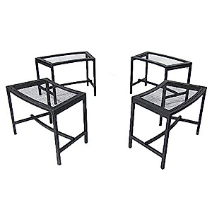 Sunnydaze Outdoor Curved Fire Pit Bench - Rustic Backyard Backless Powder-Coated Black Metal Mesh Garden, Patio, Porch and Deck Chair Seating - Set of 4