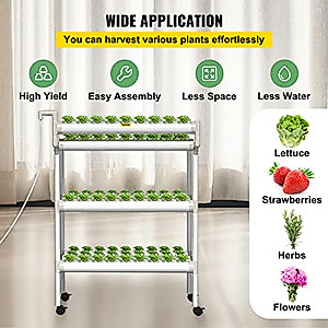 VEVOR Hydroponics Growing System, 90 Sites 10 Food-Grade PVC-U Pipes, 3 Layers Indoor Planting Kit with Water Pump, Timer, Nest Basket, Sponge, for Fruits, Vegetables, Herbs, White