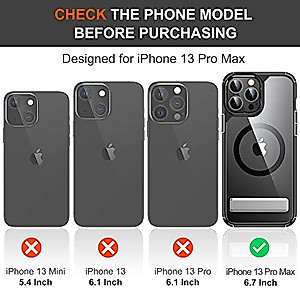SUPERONE Defender Mag Safe Case for iPhone 13 Pro Max with Stand, [Magnetic Strength Enhanced] [Anti-Yellowing] [Military Grade Protection] Shockproof Slim Protective Phone Case 6.7 inch, Black
