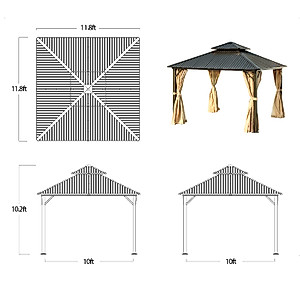 BPS Hardtop Gazebo 12' X 12' Outdoor Tent Shelter Canopy with Netting for Patio, Garden, Yard and Party