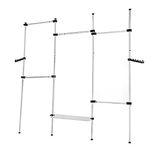 Mothinessto Freestanding Clothes Rack, Spacesaving Floortoceiling Clothes Hanger, 30kg Expandable Load Capacity, Strong Inner Spring for Living Room