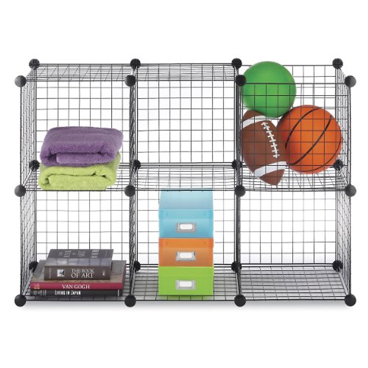 Whitmor Storage Cubes - Stackable Interlocking Wire Shelves - Black (Set of 6)