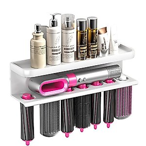 Lumclaw Hairdryer Holder Wall Mount Suitable For Dyson Airwrap Shelf Dryer And Hair Curler Holder Storage Rack Bathroom Organizer