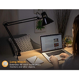 Bostitch Office VLF100 LED Swing Arm Desk Lamp with Clamp Mount, 36" Reach, Includes LED Bulb,Black