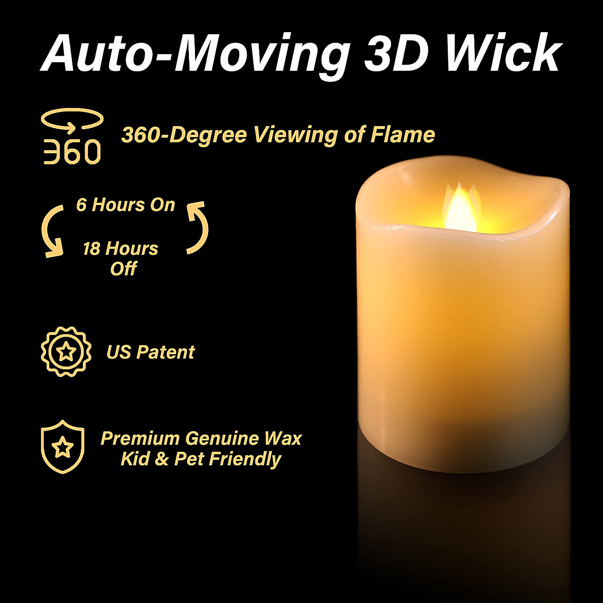 HoogaLife Flameless Candles Flickering Flame Effect (D 3" x H 4") Ivory Auto-Moving 3D Wick, LED Pillar Candles Real Wax with Timer Battery Operated and Remote to Buy Separately