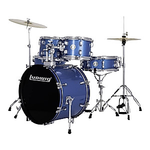 Ludwig Accent 5-piece Complete Drum Set with 20-inch Bass Drum and Wuhan Cymbals - Blue Sparkle