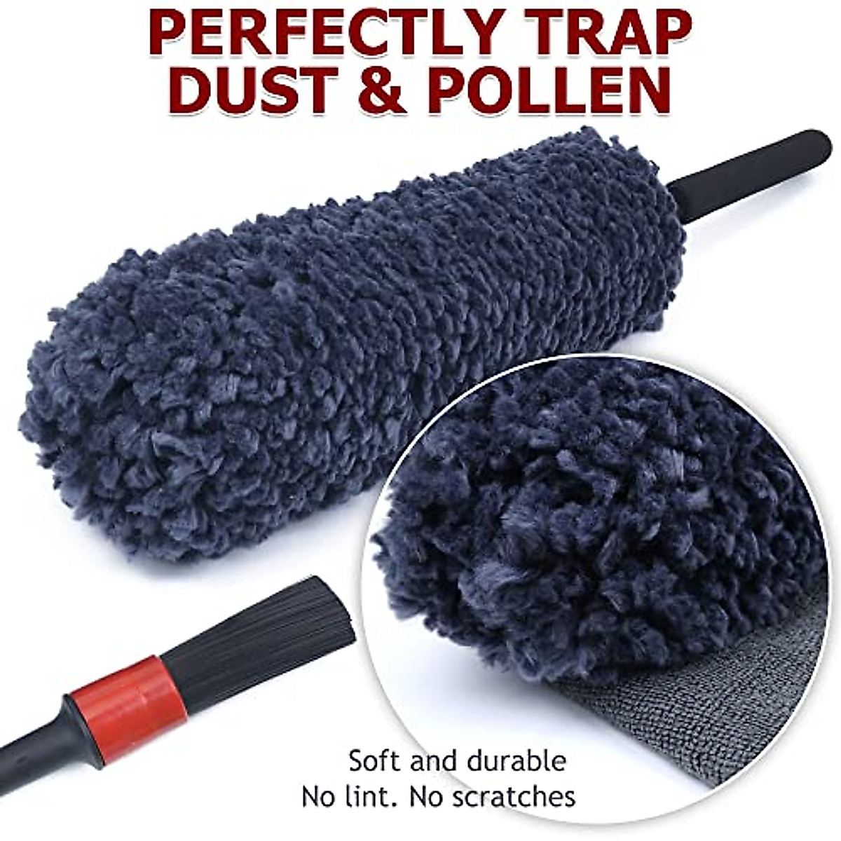 Car Duster Kit, Ultra Soft Microfiber Duster with Storage Bag, Unbreakable Handle, Lint & Scratch Free, Exterior or Interior Use, Pollen Remover, Best Car Accessories for Cleaning Dasboard SUV Home