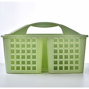 ALINK Plastic Shower Caddy Basket with Compartments, Portable Divided Cleaning Supply Storage Organizer with Handle for College Dorm Bathroom - Green