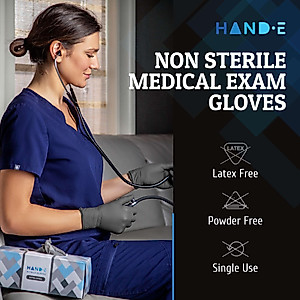 Hand-E Touch Grey Disposable Nitrile Gloves X Small 50 Count, Powder and Latex Free Medical Gloves for Exams and Surgical Needs - Food Safe for Cooking - Textured Fingertips