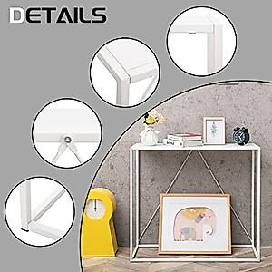 PEETEEPOE Accent Metal Console Table, 35.43"(L) Modern Entryway Table, Narrow&Long Sofa/Couch End Side Table, Freestanding Entrance Display Table for Entryway, Hallway, Living Room, Office, White