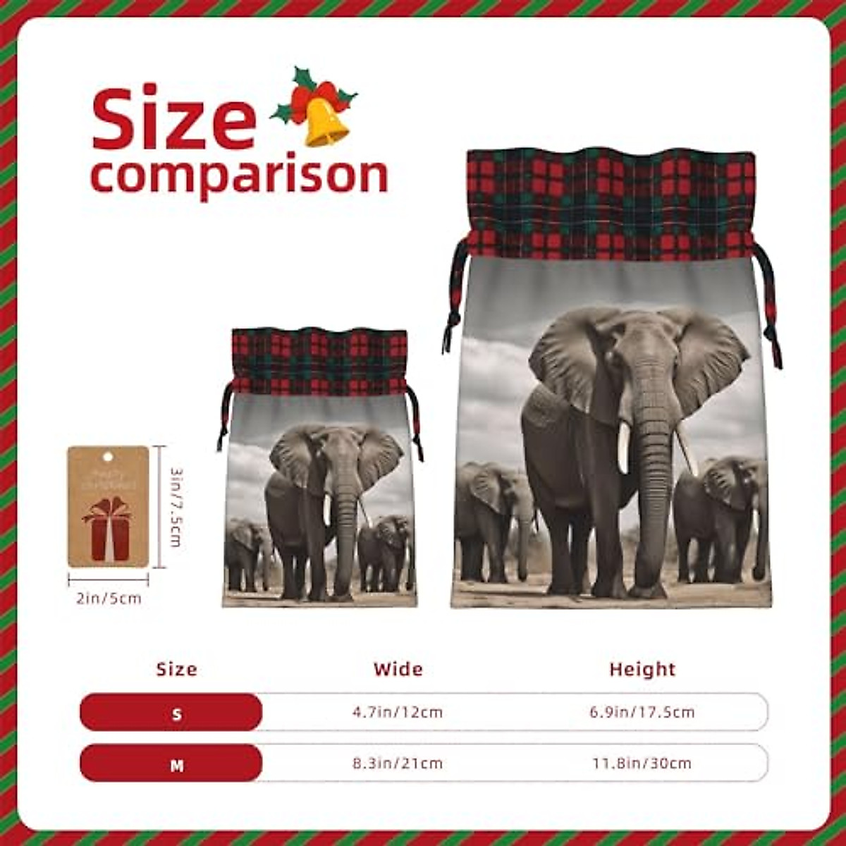 Christmas Gift Bags with Drawstring Burlap Gift Bags African Elephant Christmas Linen Bags for Xmas Party Candy Bags with Cards Xmas Reusable Wrapping Bags Christmas Linen Treat Bags for Holiday