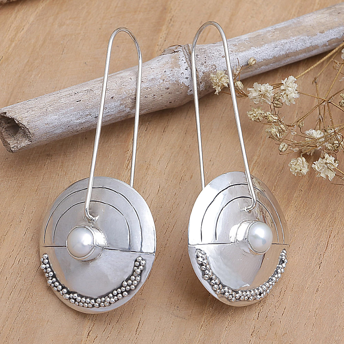 NOVICA Artisan Handcrafted .925 Sterling Silver Drop Dangle Earrings | Freshwater Cultured Pearl Drop Earrings | Handmade Drop & Dangle Earrings | Jewelry Dangle Earring | Birthstone Dangle Earrings