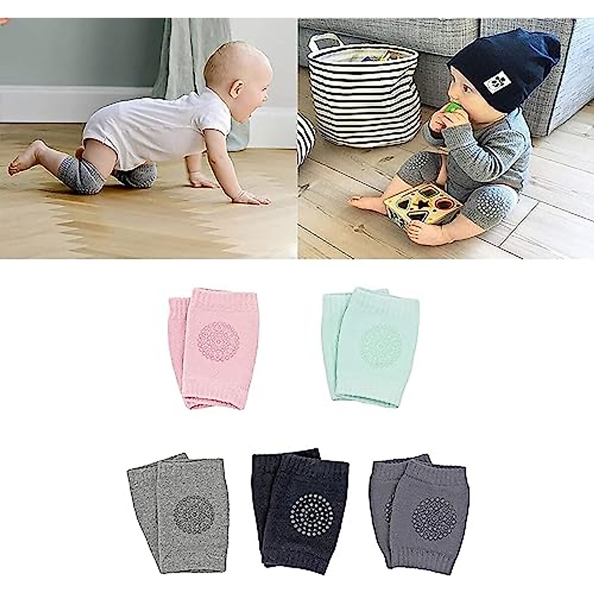 Hidetex Baby Leg Sleeve for Crawling – Infant Kneepads,Elastic Leg Warmers, Anti-Slip Leg Protector for Unisex Baby(5 Pairs) (Model 1)