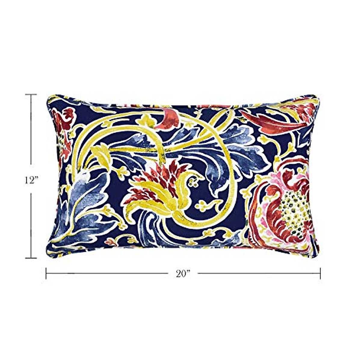 FBTS Prime Pack of 2 Outdoor Waterproof Decorative Lumbar Pillows with Inserts for Patio Furniture, 20x12 Inch Fade Resistant Patio Garden Lumbar Cushions for Couch Bed Sofa, Jacobean Navy