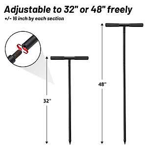 cogardenshower Metal Soil Probe Rod - Septic Tank Locator Tool with T Handle,32-48 Inch Adjustable Ground Probe Rod Steel for Tile Probing,Soil Compaction, Pipe and Gopher Runs Locating