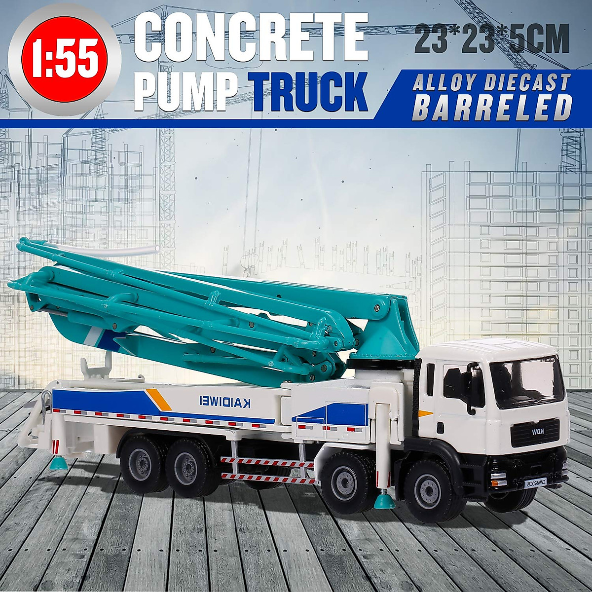 GoolRC Concrete Pump Truck for Kids, 1:55 Scale Diecast Car Model Car, Simulation Engineering Machine Model Gift for Boys and Girls
