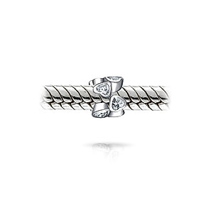 Cubic Zirconia CZ Cluster Bezel Set Heart Spacer Charm Bead For Women For Teen .925 Sterling Silver For European Bracelet