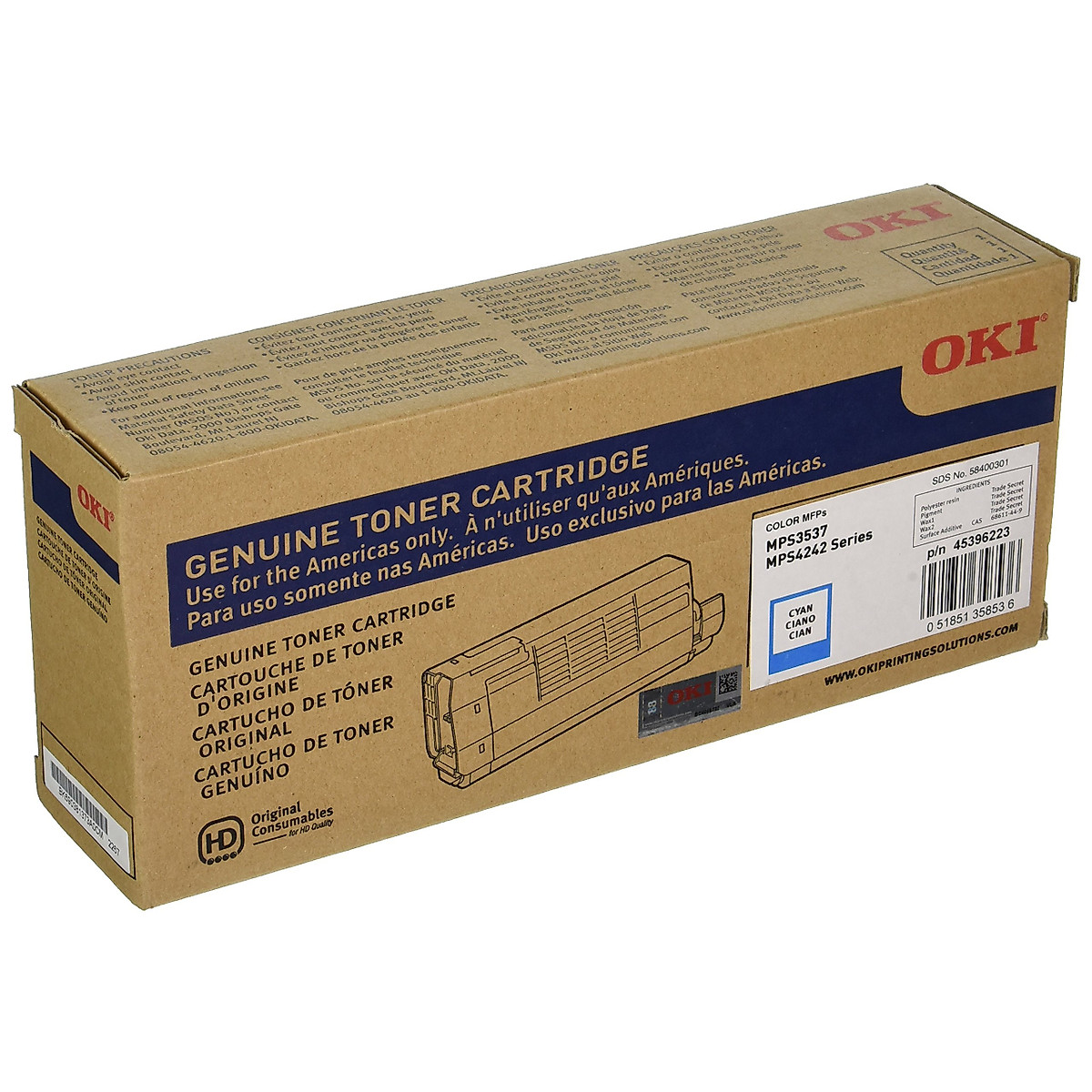 OKI Cyan Toner Cartridge, 10000 Yield (45396223)