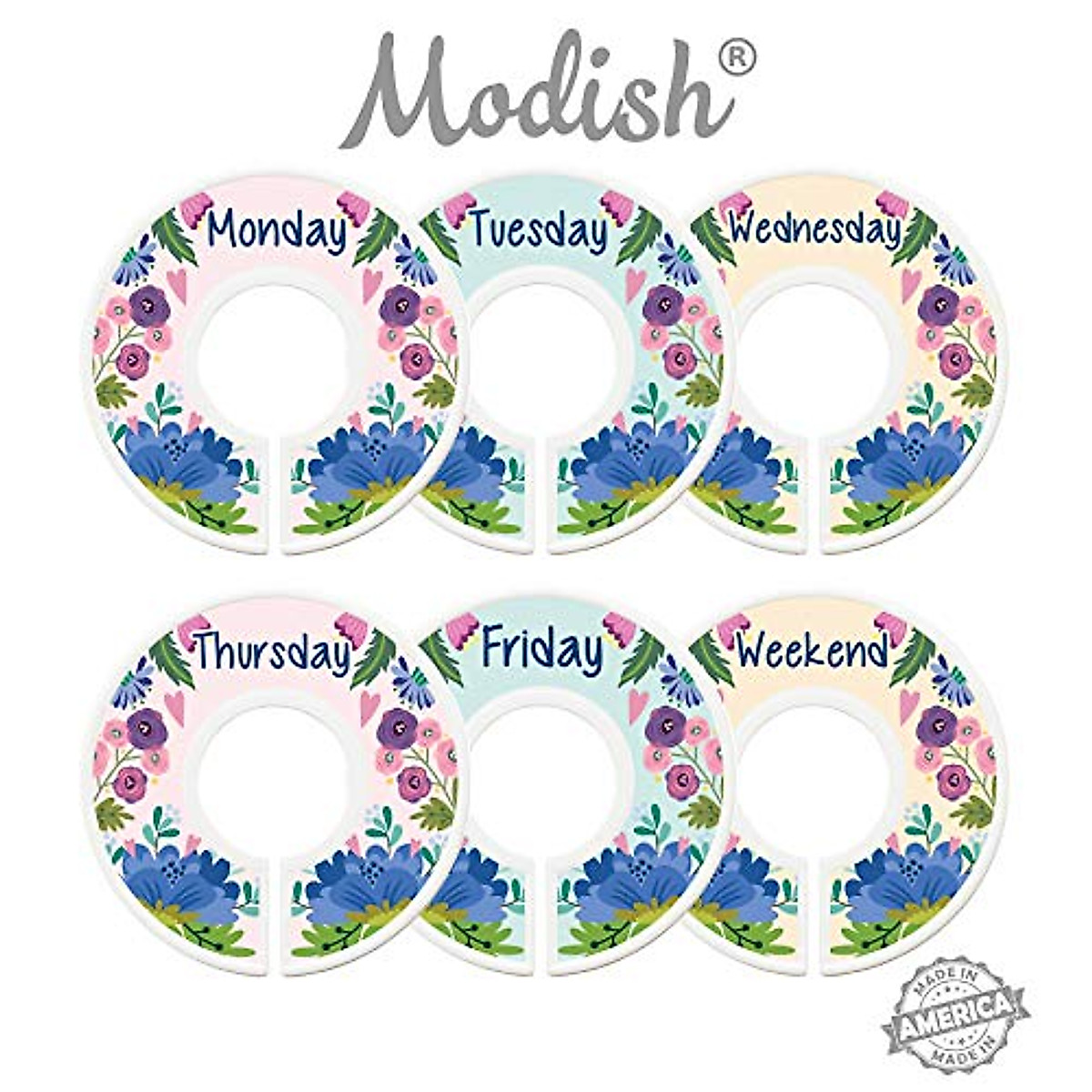 Modish Labels, Weekly Clothes Organizer, Days of The Week Closet Organizer System, Daily Closet Organizer, Closet Dividers, School Clothes Dividers (Boho Flowers)