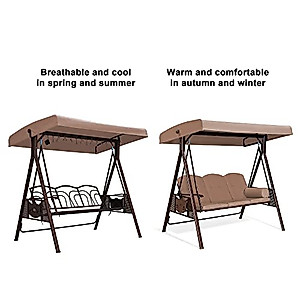 PURPLE LEAF 3-Seat Deluxe Outdoor Patio Porch Swing with Weather Resistant Steel Frame, Adjustable Tilt Canopy, Cushions and Pillow Included, Beige