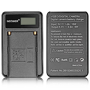 Neewer® Micro USB Battery Charger + 2-Pack 2600mAh NP-F550/570/530 Replacement Batteries for Sony HandyCams, Neewer Nanguang CN-160,CN-216,CN-126 LED Light, Polaroid On-Camera Video Lights