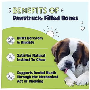 Pawstruck Large 5-6" Filled Dog Bones, Peanut Butter Flavor - Made in USA, Long Lasting Stuffed Femur for Aggressive Chewers, Dental Treat - Pack of 3, Packaging May Vary