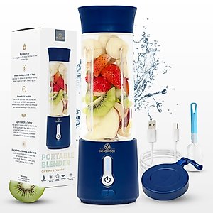 Portable Blender - 18 Oz USB Rechargeable Personal Size Blender for Shakes and Smoothies - 150W Power With 6 Blades And Pulse Mode - With Cup Lid for Traveling, Outdoor, Gym, Office (Royal Blue)