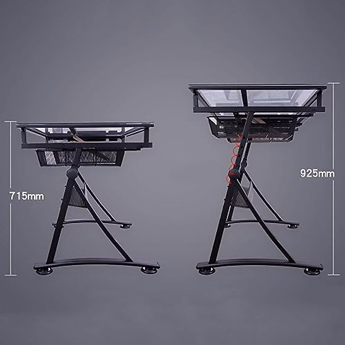 XiVue Drafting Table with Storage, Height Adjustable Tiltable Art Desk, Glass Panel Drawing Desk, for Work Study Painting Craft Table