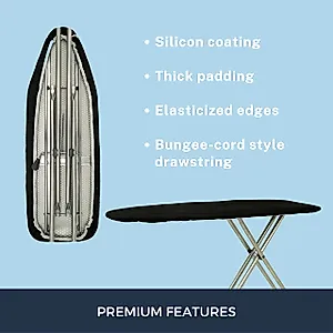 SAVUK Ironing Board Cover and Pad with Standart Size 15" X 54", Adjustable Elastic Edge Fit, Extra Thick Padding, Heat Reflective, Non Stick Scorch and Stain Resistant (Black, 15" X 54")
