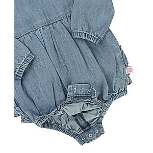 RuffleButts® Baby/Toddler Girls Light Wash Denim V-Back Bubble Romper - 0-3m