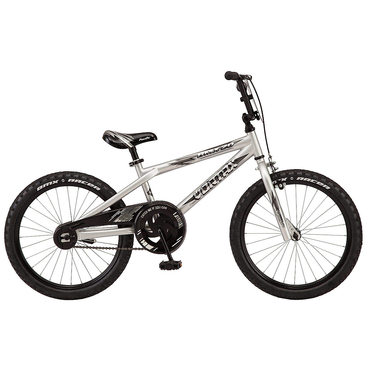 Pacific Vortax BMX Style Kids Bike, for Boys and Girls Ages 6+ Year Old, Single Speed, 20-Inch Wheels, Adjustable Seat, Durable Frame, Coaster and Hand Brake, Silver