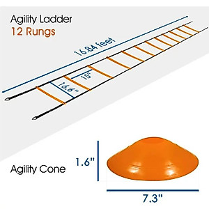 Yes4All Ultimate Combo Agility Ladder Training (Orange) Set – Speed Agility Ladder Orange 12 Adjustable Rungs, 12 Agility Cones & 4 Steel Stakes - Included Carry Bag