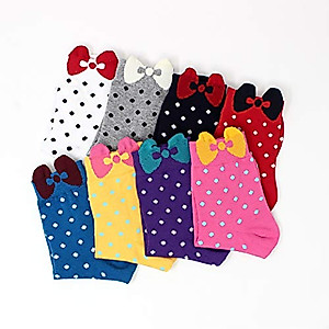 LIVEBEAR 4/5/8 Pairs Womens Cute Patterns, Novelty, Casual Cotton Crew Socks Made In Korea (Polka Dot)