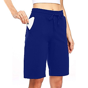 Bravetoshop Women's Athletic Shorts Workout Yoga Shorts Casual Summer Elastic Waist Knee Length Shorts with Pockets (Dark Blue,XXL)