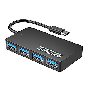 USB C Hub 3.0, Atrasee 4 Ports USB 3.0 Type C Hub Adapter, Ultra Slim Portable Multi Ports Extension USB Data Hub Splitter for MacBook, Mac Mini, iMac, PS4, PS5, Surface Pro, Flash Drive, Black