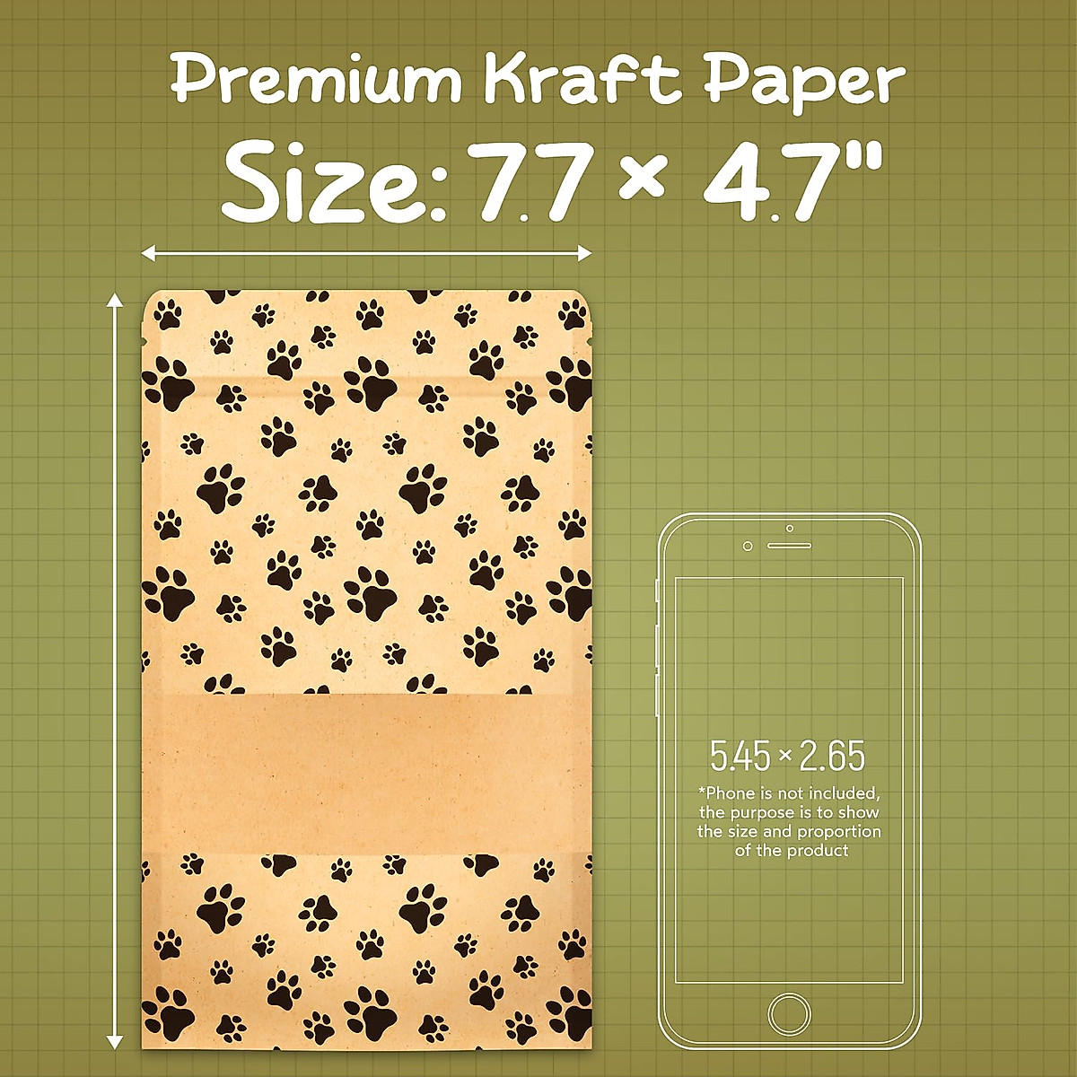 50-Pack Paw Print Dog Treat Bags by Poppy's – Perfect for Canine Delights, Secure Zip Lock Closure, Food-Safe Material, 4.7 x 7.7 Inches