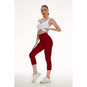 RAYPOSE Womens Workout Capri Leggings for Women with Pockets Plus Size Basic Pants Yoga Gym Casual Summer Fiery Red-M