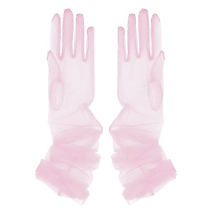 Howriis Women's Long Sheer Tulle Wedding Bridal Gloves Solid Color Elbow Length Opera Party Gloves (Pink, One Size)