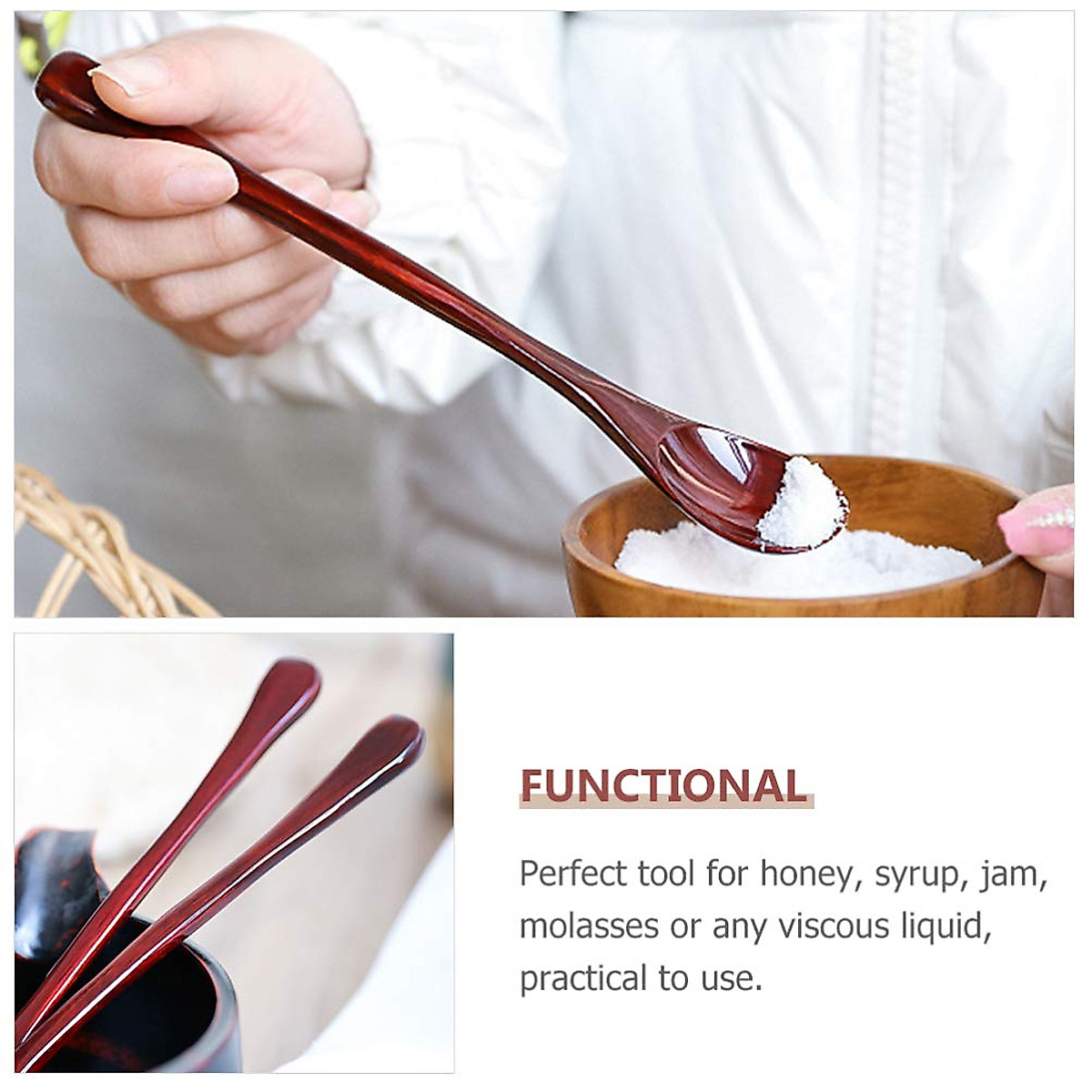 DOITOOL 2pcs Wooden Honey Spoons Long Tea Spoons Natural Wood Honey Stirring Spoon Coffee Cocktail Stirrer Spoons Swizzle Sticks Jam Spoon for Home Kitchen