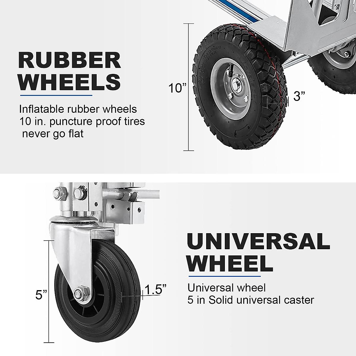 TOPDEEP 2 in 1 Aluminum Hand Truck, Industrial Convertible Hand Truck and Dolly 1000 LBS Capacity, Heavy Duty Hand Truck Flatform Cart with 10" Hi Tech Rubber Wheels