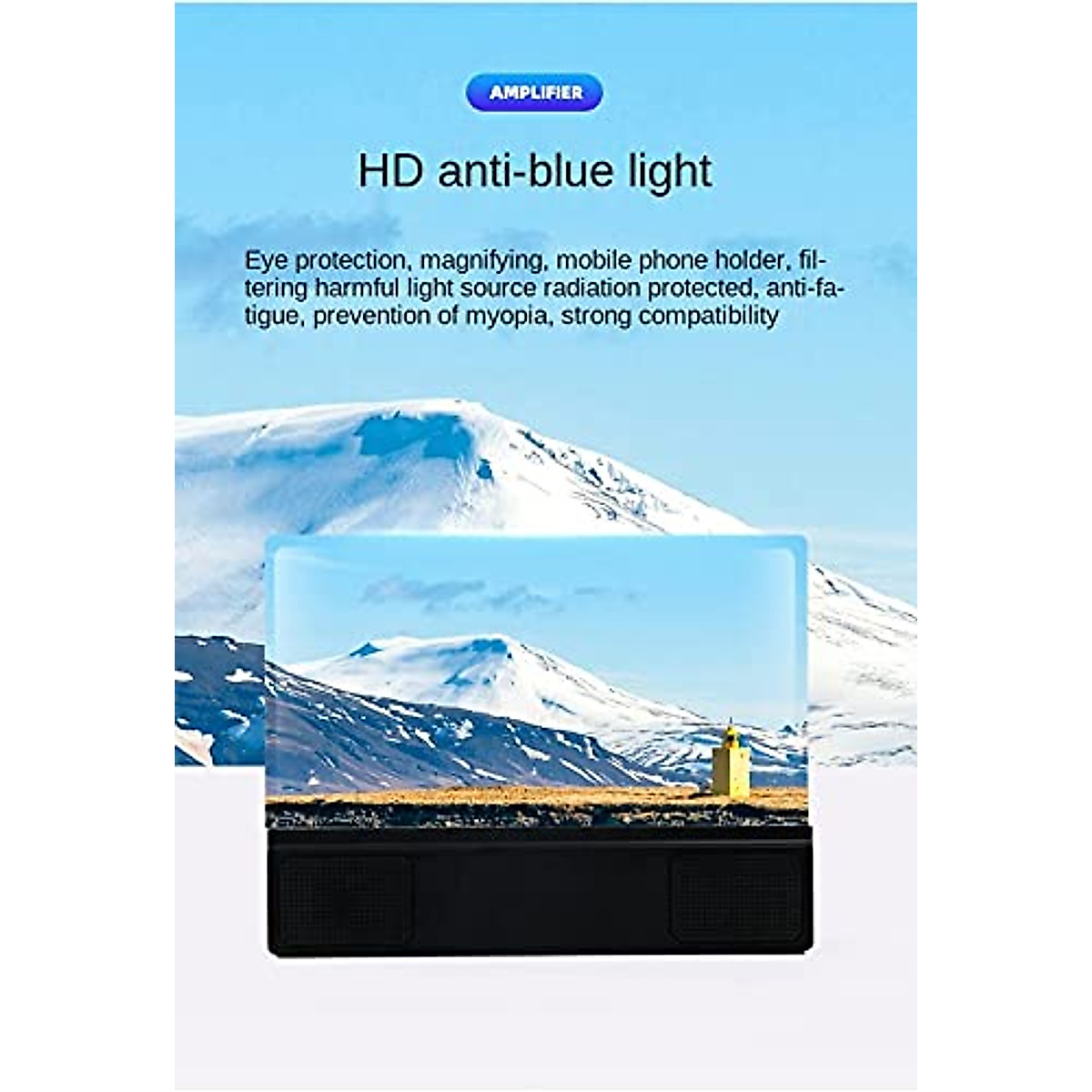 DKE&YMQ 12-Inch Phone Screen Magnifier with Speaker and Foldable Stand Hd 3D Screen Magnifier, Smart Phone Screen Magnifier for Movies/Video/Games