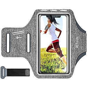 JETech Phone Armband Holder with Key Holder and Card Slot for Phone Upto 6.2 inch, iPhone 14 Pro/14/13 Pro/13/12/11/XR/XS/X/8, Galaxy S23/S22, Pixel 7a/6a, Water Resistant, Adjustable Band, Grey