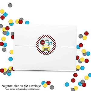 Stop to Say Thanks Traffic Themed School Bus Driver Appreciation Thank You Sticker Labels, 40 2" Party Circle Stickers by AmandaCreation, Great for Envelope Seals & Gift Bags