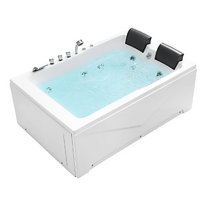 Empava 2 Person Whirlpool Bathtub,71” Whirlpool Tubs with 16 Jets,Jetted bathtub,Acrylic SPA Bath Tub,2 Person Hydro Massage Bathtub with Right Drain,3-Side Apron,White