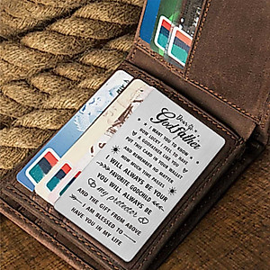 SOUSYOKYO Godfather Card from Godchild - Best Godfather Card from Goddaughter, Personalized Godfather Birthday Gifts for Men, God Father Christmas Wallet Card Present from Godchildren