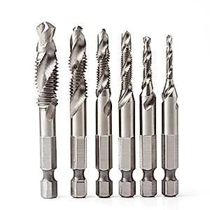Yakamoz 6PCS Drill Tap Combination Bit Set HSS Deburr Countersink Bit 1/4 Hex Shank Tool Kit | Imperial