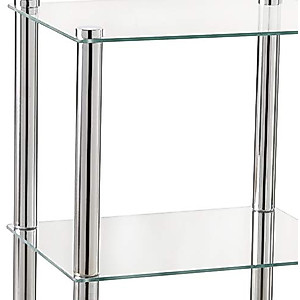 Home Basics 3-Tier Rectangle Shelf Shelving, SIlver Chrome and Glass